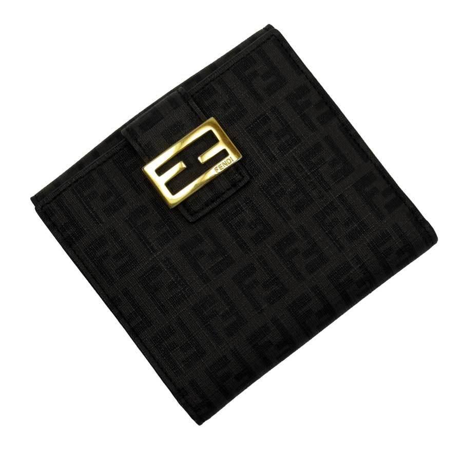 FENDI フェンディ Wホック二つ折り財布 ズッカ PVCxレザー ダークブラウン系ダークブラウンxブラックxゴールド 定番人気 : ブランドバリュー - 通販 - Yahoo!ショッピング