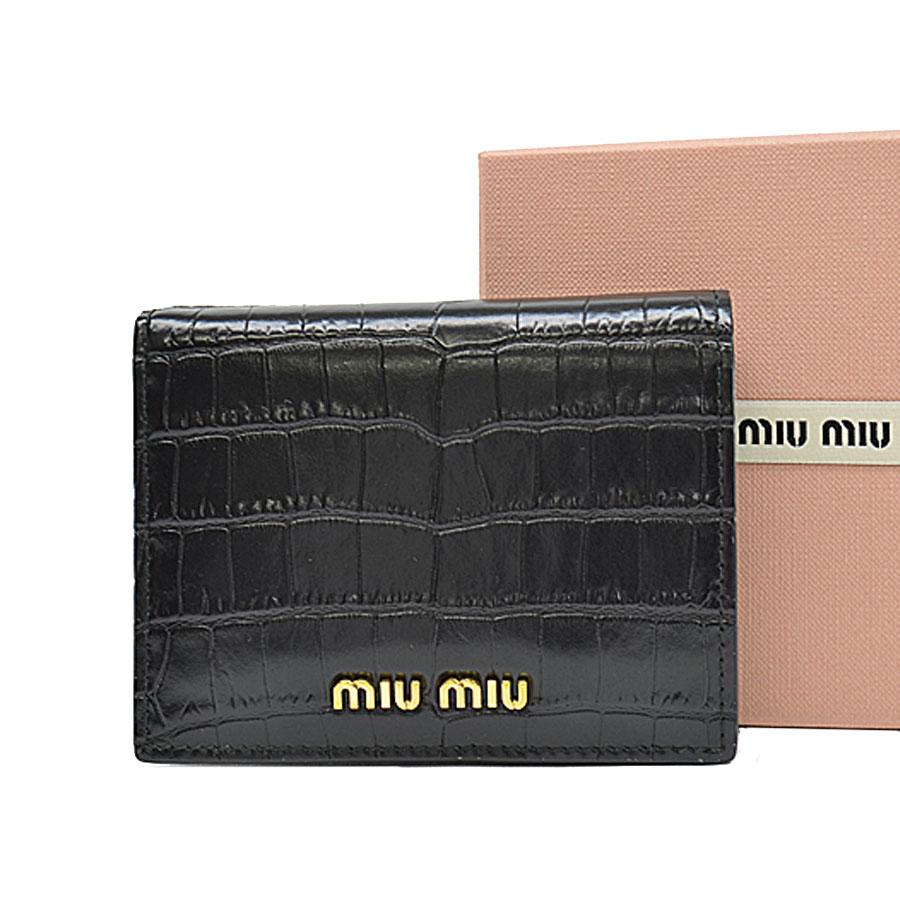 miu ミュウミュウ MIU 財布 クロコ型押し レザー ブラック 定番人気 : ブランドバリュー - 通販 - Yahoo!ショッピング