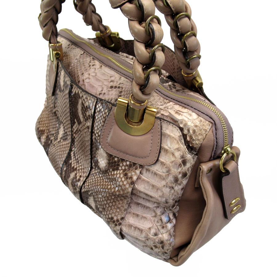 Chloe クロエ ハンドバッグ パイソンxレザー ベージュ系 定番 Chloe クロエ ハンドバッグ パイソンxレザー ベージュ系 定番