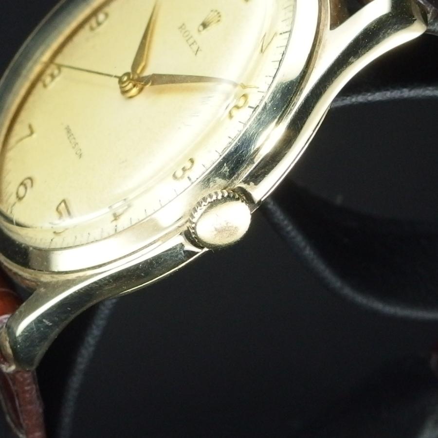 ロレックス ROLEX 12847 プレシジョン K9 YG/革 手巻き アラビアンインデックス アンティーク 裏蓋 刻印 メンズ 腕時計 ...