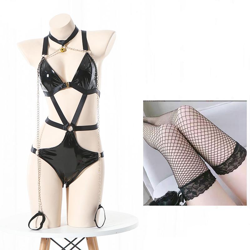 SM風 ランジェリー セット ボンデージ つなぎ服 セクシーランジェリー レディース 過激 エロ下着 PUレザー コスプレ 衣装 BDSM : スターパレット - 通販 - Yahoo!ショッピング