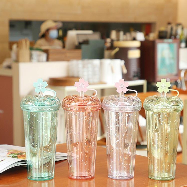 蓋付き ストロー付き 320/420/520ml 保冷 ボトル 桜柄 マグボトル 透明 ウォーターボトル 水筒 漏れ防止 ストローカバー付き 直飲み : ブリッジブリッジ - 通販 ...