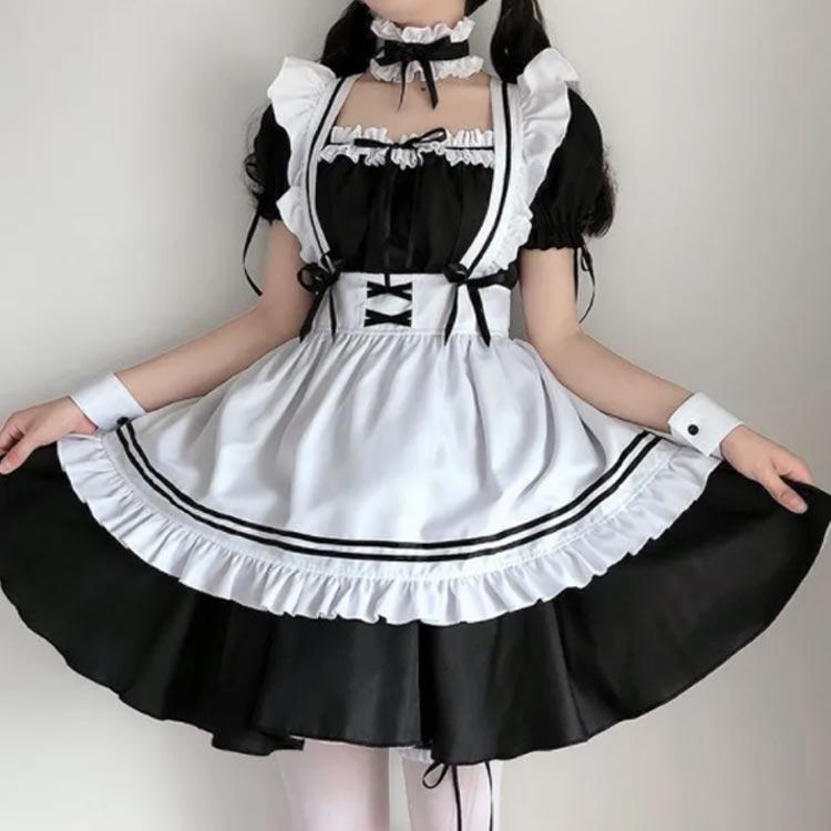コスプレ メイド服 かわいい 女の子 8点セット メンズ 半袖 ロリータ
