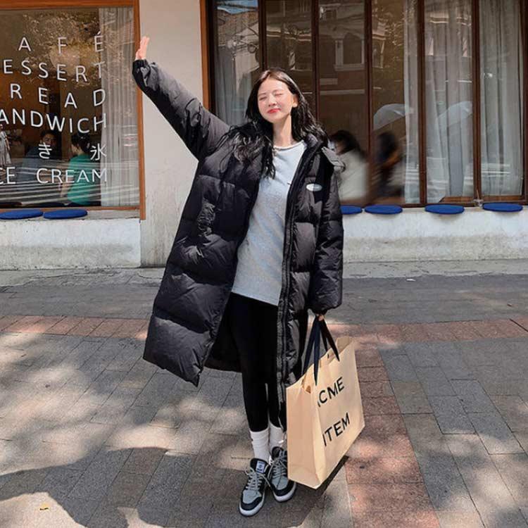 ベンチコート レディース ダウンコート フード付き 着痩せ 膝下 ロング