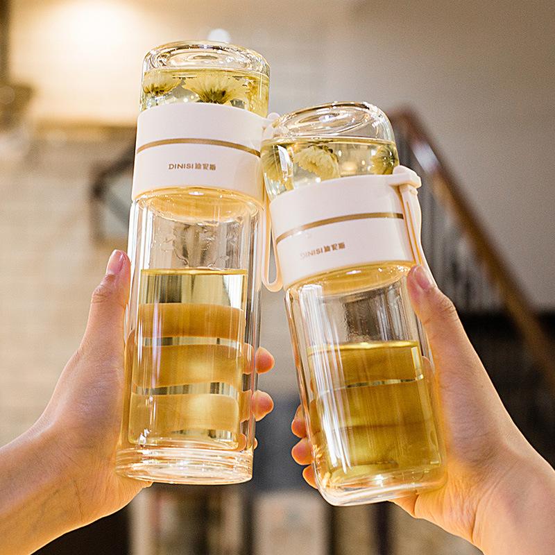 分離式 ティーボトル 水筒 二重構造 耐熱ガラス 茶こし付き 400ml/350ml 持ち運び 直飲み ティータンブラー 透明 二重ガラス マグボトル : ブリッジブリッジ - 通販 ...