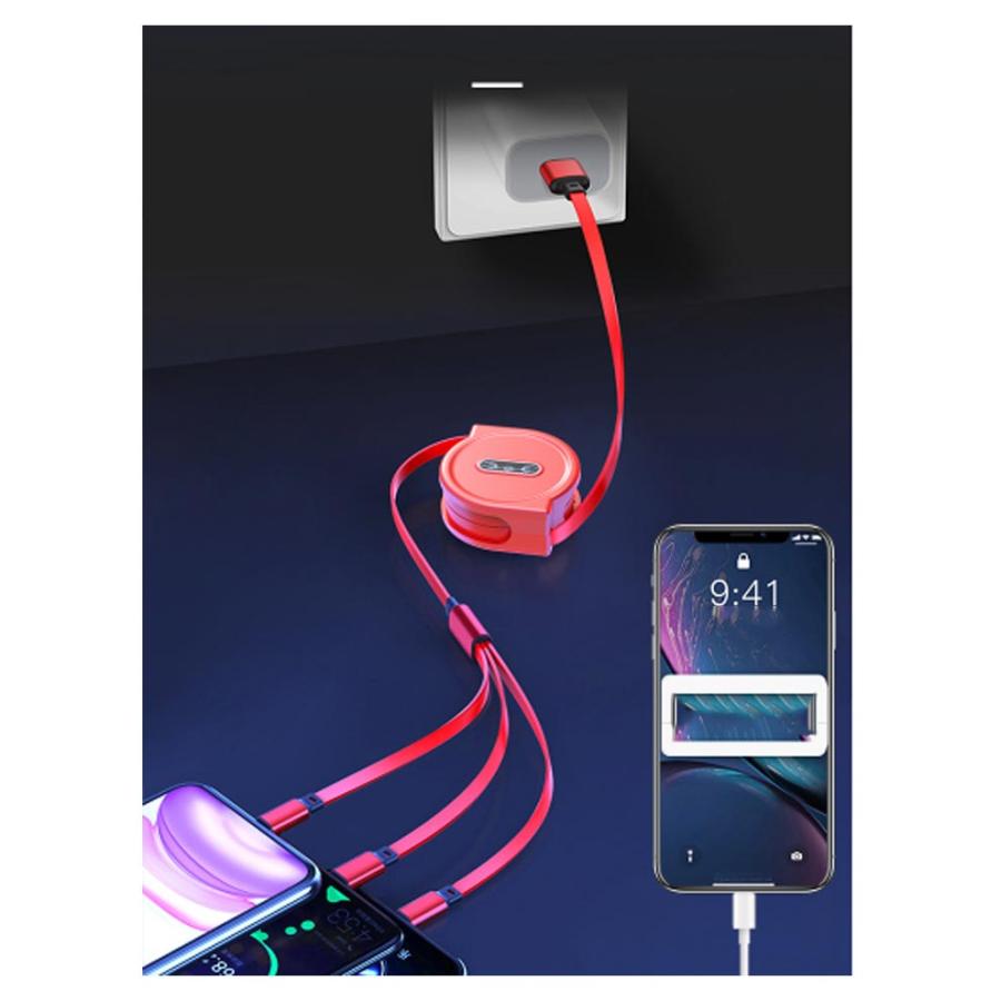 3in1 充電ケーブル USB両面挿入 iPhone Android Type-C Lightning microUSB 巻き取り ケーブル : ブリッジブリッジ - 通販 - Yahoo ...