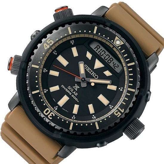 PROSPEX SEIKO セイコー ソーラー時計 プロスペックス ダイバーズウォッチ アナデジ メンズ腕時計 ブラウンラバーベルト 海外 ...