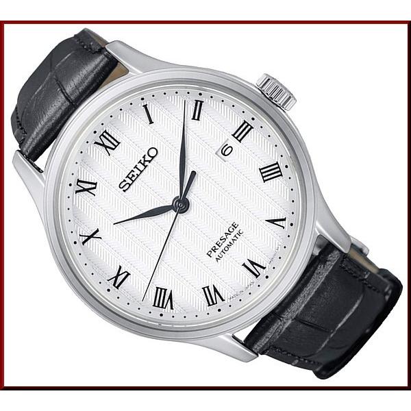 SEIKO Presage セイコー プレサージュ 自動巻 メンズ腕時計 シルバー文字盤 ブラックレザーベルト Made in Japan ...