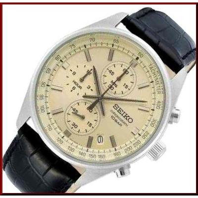 SEIKO セイコー クロノグラフ メンズ腕時計 ブラックレザーベルト アイボリー文字盤 海外モデル SSB383P1 : BRIGHTヤフー ...