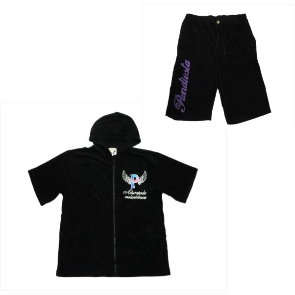 PANDIESTA パンディエスタ 554561 パイル素材 ロゴアップリケ パーカーセットアップ (パーカー＆ショーツ) 上下 ユニセックス ...