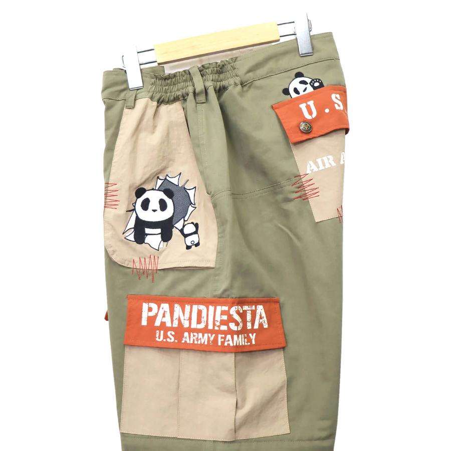 PANDIESTA パンディエスタ ワークパンツ 554953 熊猫陸軍 ヘリンボーン2WAY ワイド カーゴパンツ ロングドパンツ＋ショーツ ...