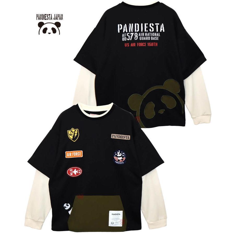 PANDIESTA（パンディエスタ） 長袖Tシャツ 564950 熊猫印 ミリタリー フェイクレイヤード 裏毛スウェット生地 ロングスリーブ ...