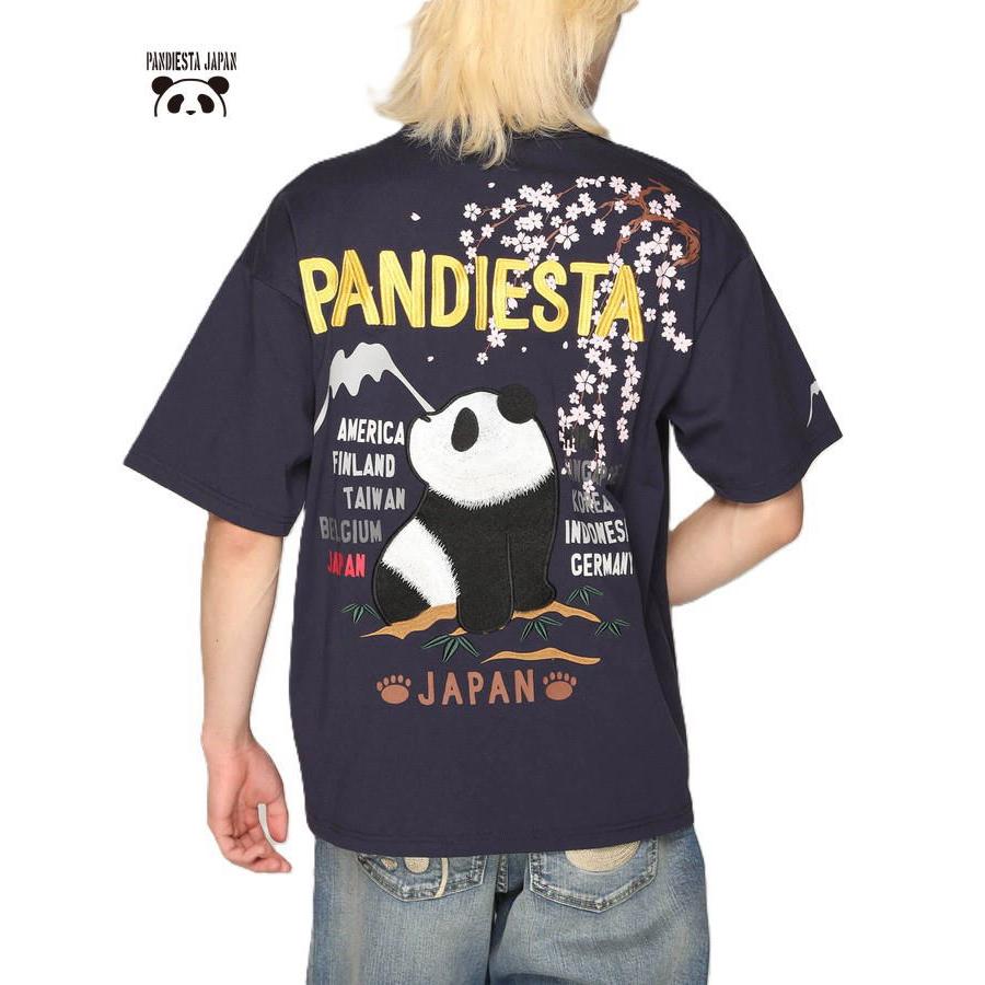 PANDIESTA（パンディエスタ） 半袖Tシャツ 585561 刺繍＆プリント お花見 ぱんだ スーベニア Tシャツ ネイビー : ブロス ...