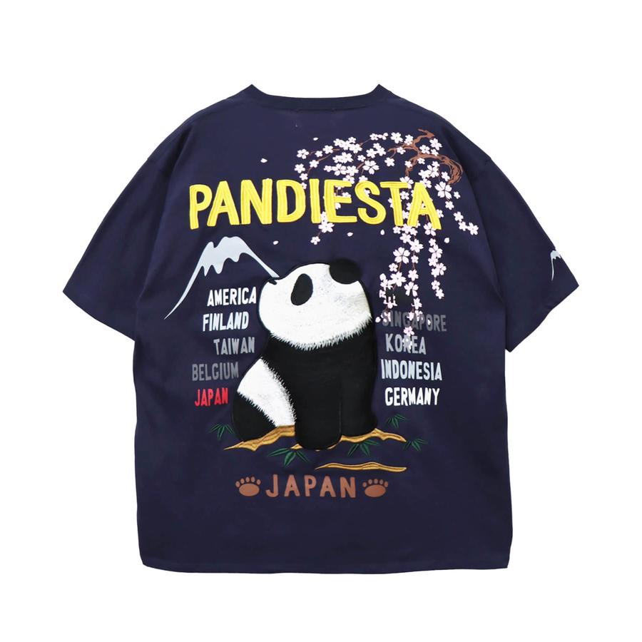PANDIESTA（パンディエスタ） 半袖Tシャツ 585561 刺繍＆プリント お花見 ぱんだ スーベニア Tシャツ ネイビー : ブロス ...