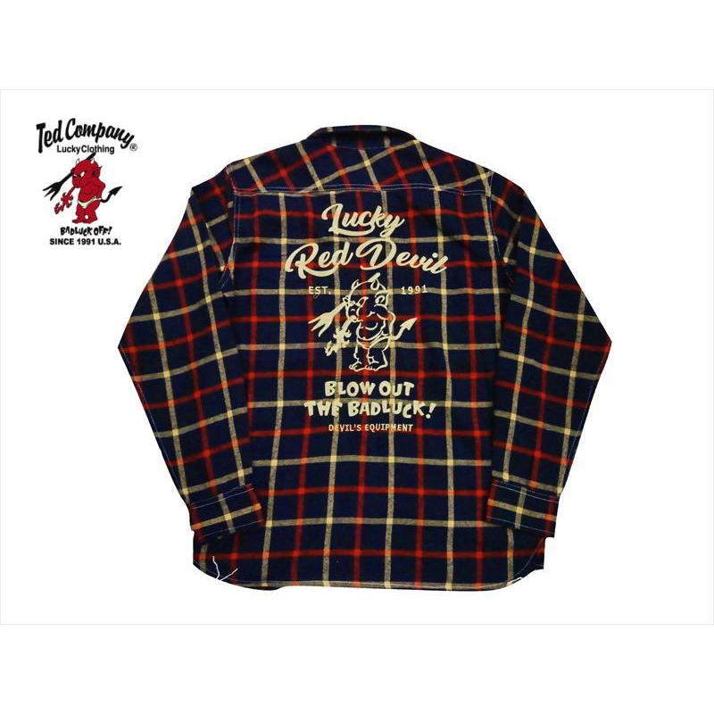 TEDMAN テッドマン エフ商会 TNS-700 アメカジ 長袖ネルシャツ チェーン刺繍 "LUCKY RED DEVILS" チェック 長袖シャツ ネイビー×レッド : tns-700f ...