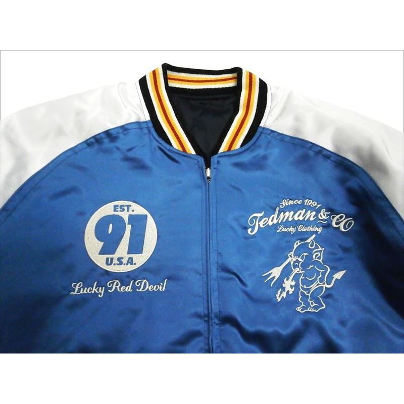 TEDMAN テッドマン TEDMAN/エフ商会 スカジャン TSK-059 総刺繍"LUCKY RED DEVIL" アメカジ サテン×ポリエステル リバーシブル・スカジャン インディゴ ...