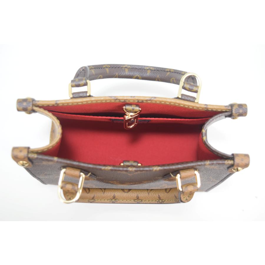 LOUIS VUITTON ルイ・ヴィトン オンザゴー BB バッグ モノグラム リバース ブラウン ゴールド金具 M46839 ...