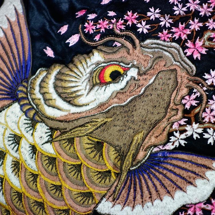 SATORI スカジャン さとり 桜と鬼鯉 GKJ-003 和柄 "Cherry blossoms and Devil carp" Embroidered Sukajan : SCRIPT ...