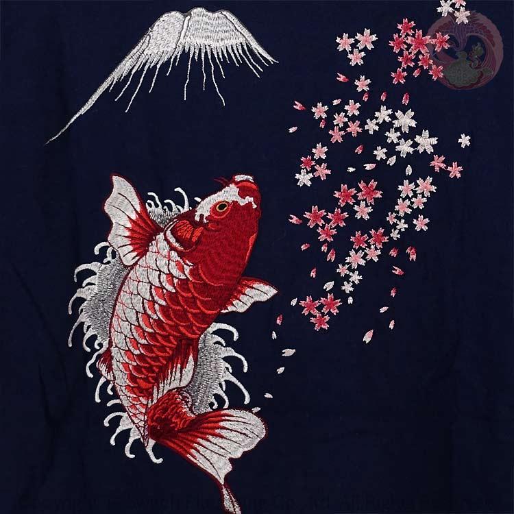 和柄Tシャツ 花旅楽団 はなたびがくだん スクリプト 登り鯉刺繍半袖T