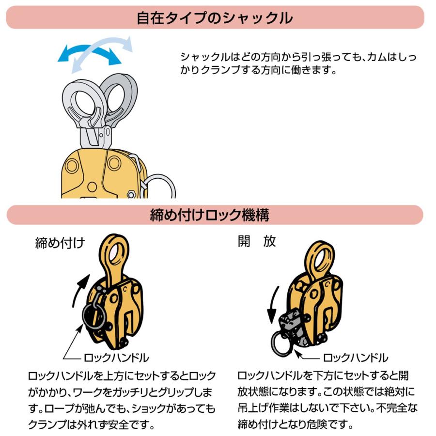 スーパーツール 立吊クランプ 自在シャックルタイプ ロックハンドル式 容量 2t クランプ範囲 0~32 鋼板 カム 軽量型 ロック機構 日本製 SVC-2E SUPERTOOL ...
