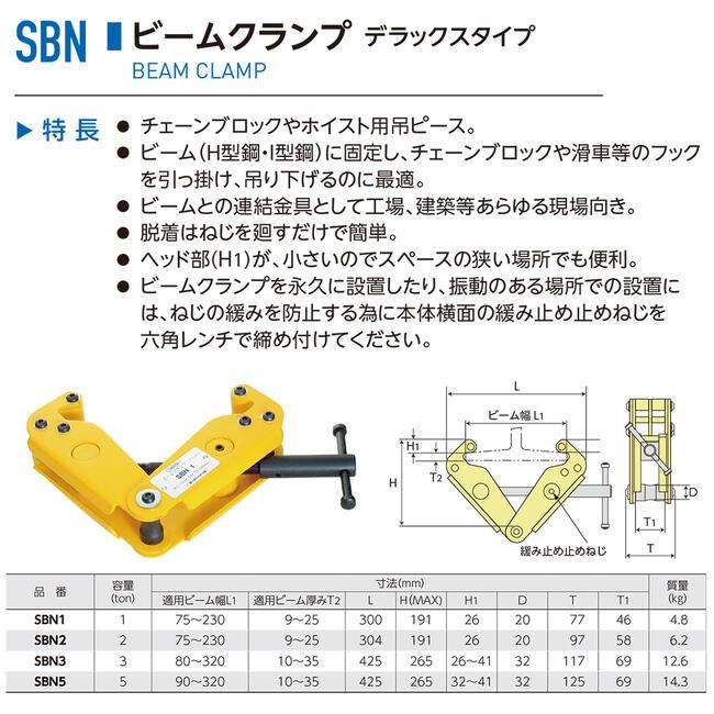 SUPER TOOL スーパーツール 小型ヘッド仕様 ビームクランプ デラックス 容量 3t 対応サイズ 80~320 鉄骨 ビーム チェーンブロック 滑車 ホイスト用 固定 SBN-3 ...