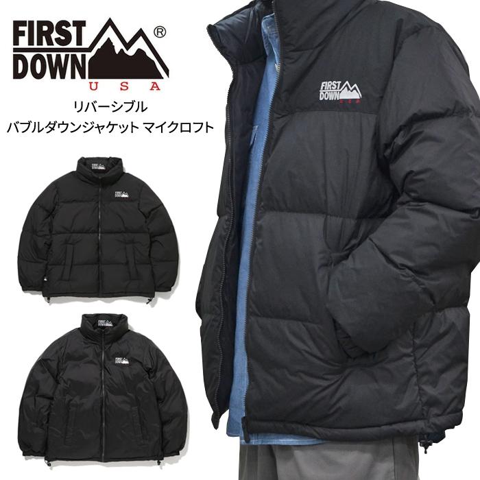 FIRST DOWN USA ファーストダウン ジャケット BUBBLE JACKET MICROFT バブルダウンジャケット マイクロフト リバーシブル メンズ M-L ブラック ...