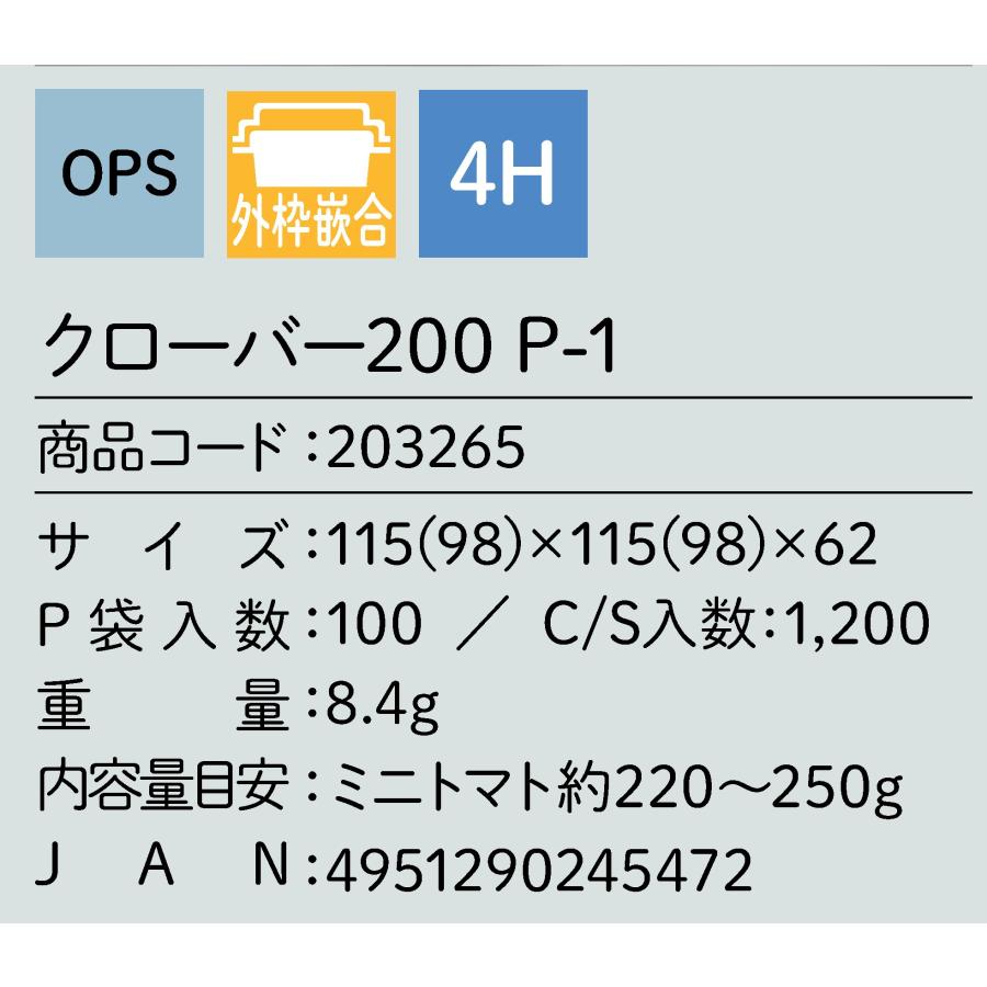 【屋号必須】ミニパック クロバー200 P-1 1200枚/箱 長辺115(内寸98)×短辺115(内寸98)×高さ62mm ミニトマト約220〜250g : 葡萄館 Yahoo!店 - 通販 ...
