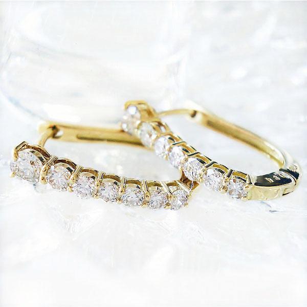 K18 ダイヤモンド 0.5ct フープ ピアス エタニティ 中折れピアス 天然ダイヤモンド グラデーション 18金 YG PG WG レディース ジュエリー 送料無料 : バルジ ...