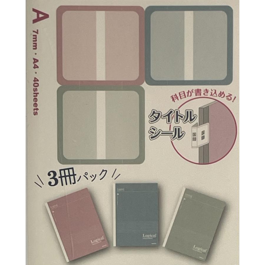 ロジカル Logical Swing notebook 抗菌加工 ノート A4 A罫 3冊セット タイトルシール付 NA404A-3P ...