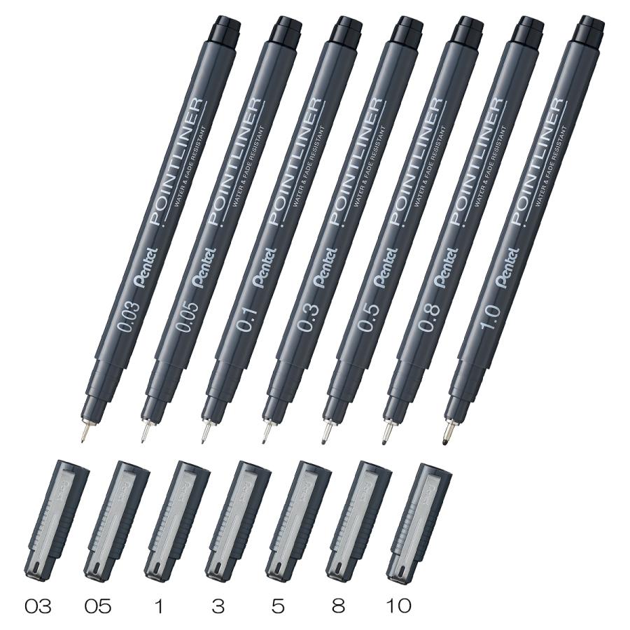 ぺんてる（Pentel） S20P-7STA 水性顔料マーカー ポイントライナー7本セット 0.03mm~1.0mm : ブングステーション ...