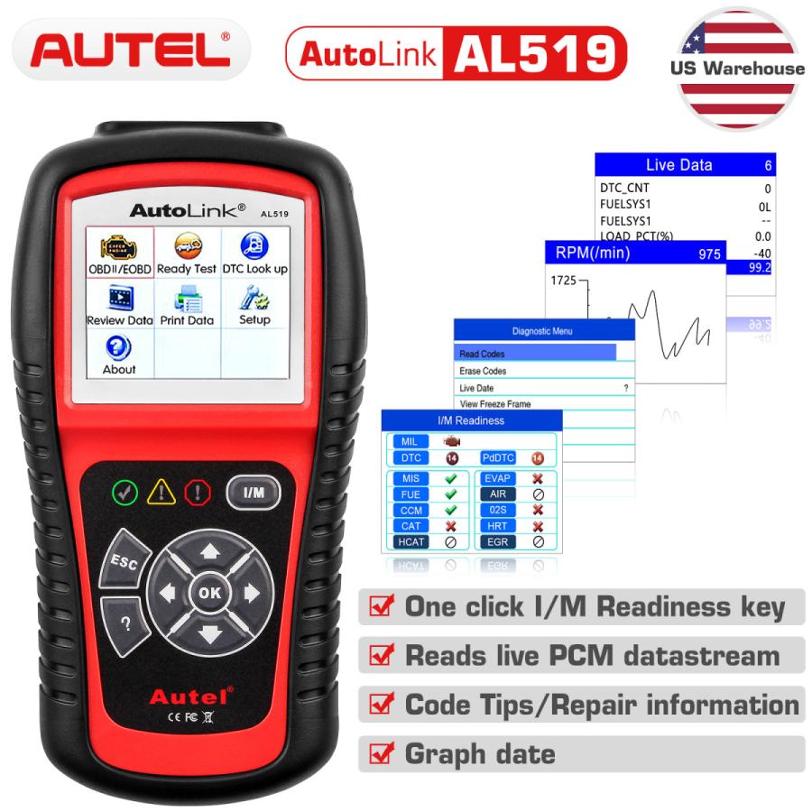 [Autel] Autolink AL519 OBD2スキャナー 自動車診断機 英語説明書 ABS/SRS診断スキャンツール OBD2システム ...