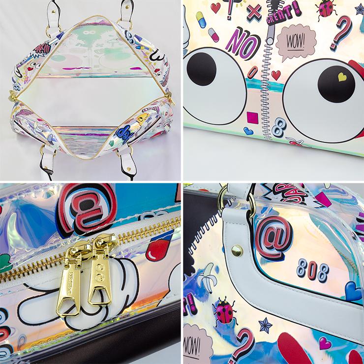 EYE THEME アイテーマ ポーチ付き オーロラ ボストンバッグ et2393 レディース バッグ 旅行用 クリア プリント PVC ...