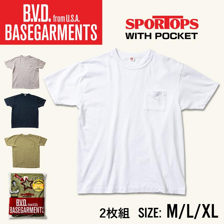 B.V.D ベースガーメンツ ポケットTシャツ 2枚組 スポートップス 綿100％ M/L/XL ヘイルメリーマガジン コラボ 60年代 アメカジ アウター tシャツ bvd BGM03-2P ...