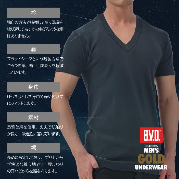 B.V.D B.V.D. GOLD 限定COLOR V首 半袖Tシャツ TOUGH NECK 綿100％ （LL）GF234 bvd BVD ...