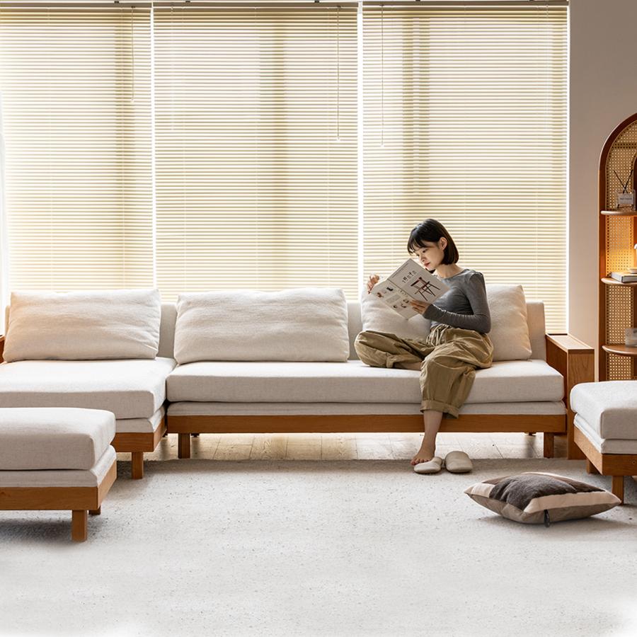 CAGUUU クーポンで最大20%OFF ウッドフレームスクエアクッションシステムソファ L85*W85*H80cm スクエアクッション モジュール式デザイン リネンファブリック ...