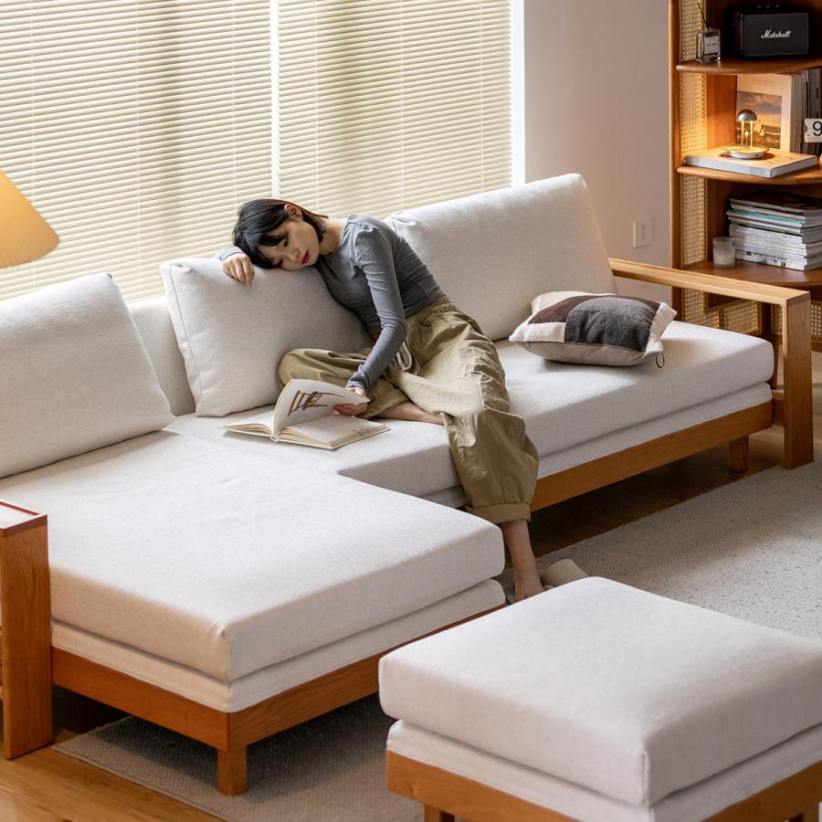 CAGUUU クーポンで最大20%OFF ウッドフレームスクエアクッションシステムソファ L85*W85*H80cm スクエアクッション モジュール式デザイン リネンファブリック ...