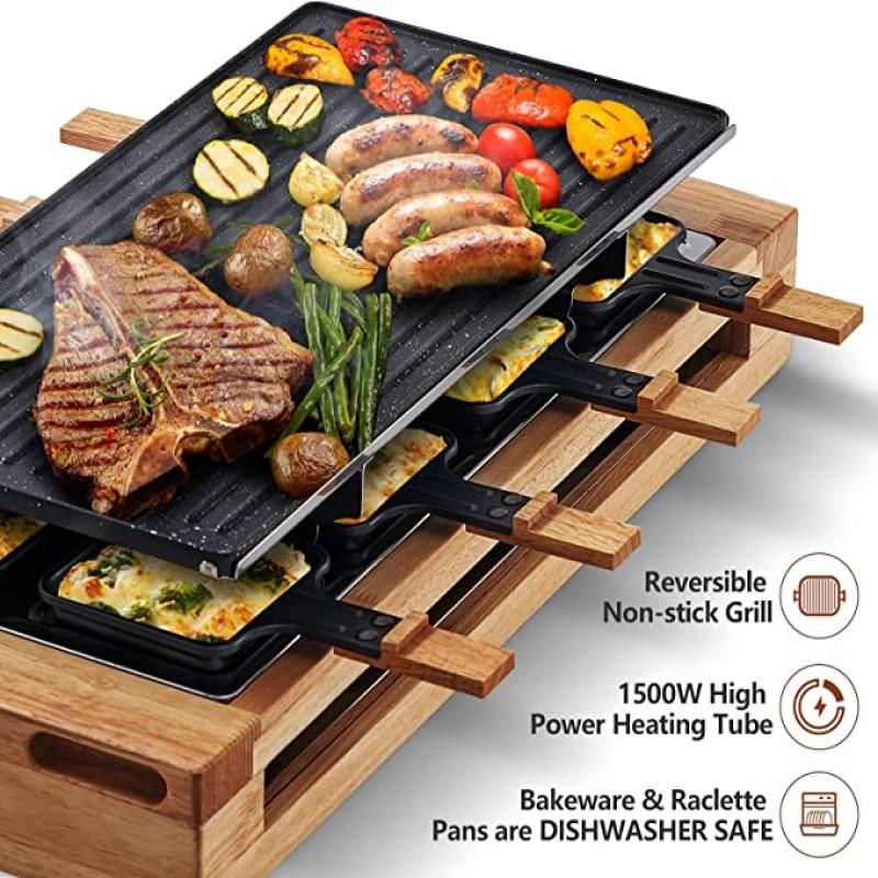 COKLAI ラクレットグリル リバーシブルプレート 8人用 食洗機可 Indoor Grill Raclette Tabl ...
