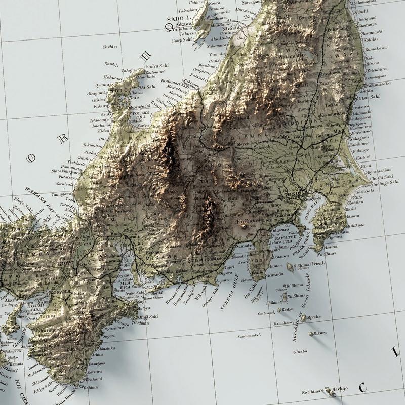 2D マップ 日本 地図 JAPAN - VINTAGE RELIEF MAP (1901) : 7003005 : カリフォルニアキッチン ...