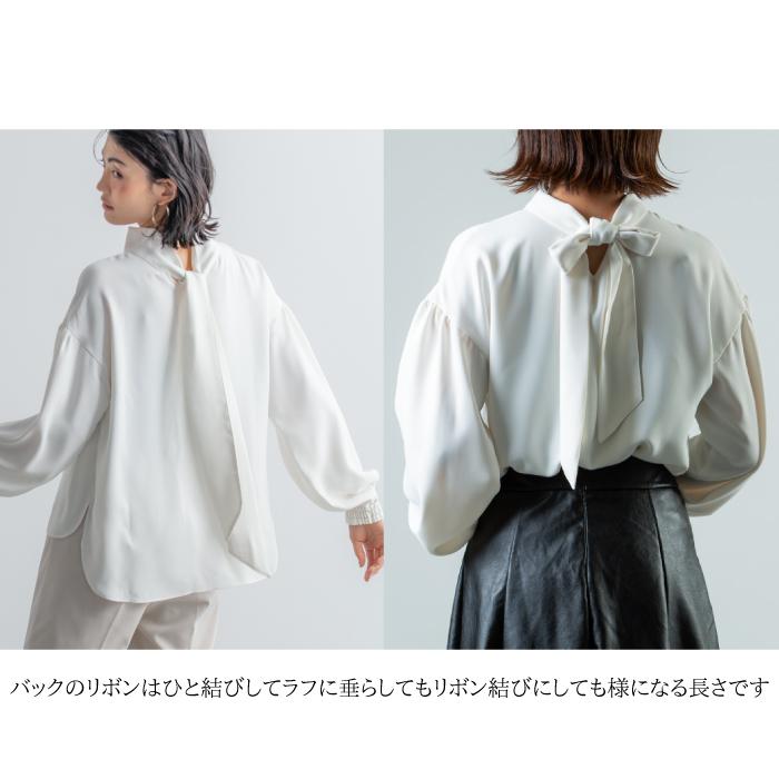 日本製 【とろみサテン バックリボンブラウス】 ドロップショルダー ボリュームスリーブ 袖口ゴム 2023 :CA51A:calan blue - 通販 - Yahoo!ショッピング