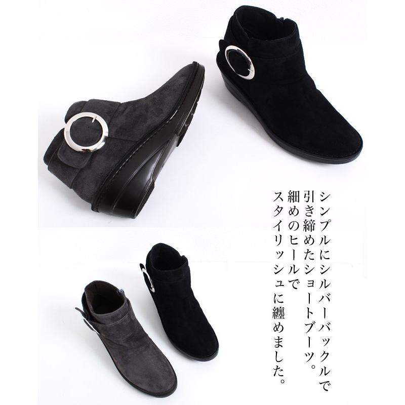 インコルジェ ブーツ レディース 本革 日本製 ショートブーツ コンフォート バックル ウェッジソール 幅広 3E 歩きやすい 厚底(FOO ...