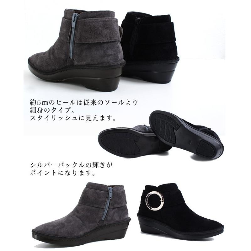 インコルジェ ブーツ レディース 本革 日本製 ショートブーツ コンフォート バックル ウェッジソール 幅広 3E 歩きやすい 厚底(FOO ...