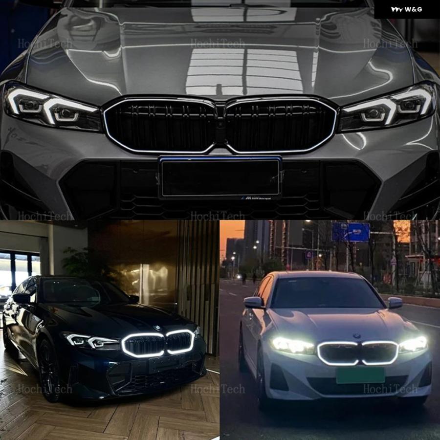 ブランド登録なし LED ライト ルック車グリル フロントキドニー光沢 2 ライン ダブル スラット BMW 3シリーズ G20 G21 ...