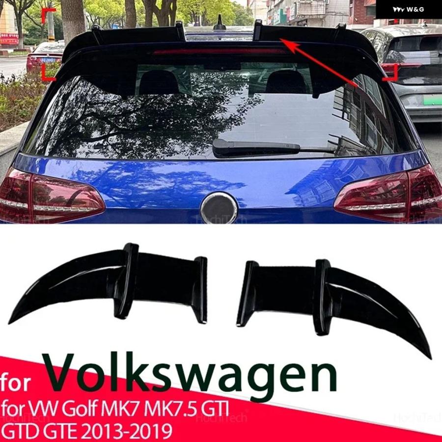 ブランド登録なし フォルクスワーゲン VW ゴルフ MK7 MK7.5 GTI GTD GTE 2013-2019 リアウィンドウルーフ車スポイラーウィング ABS ブラックカーボン調整 ...