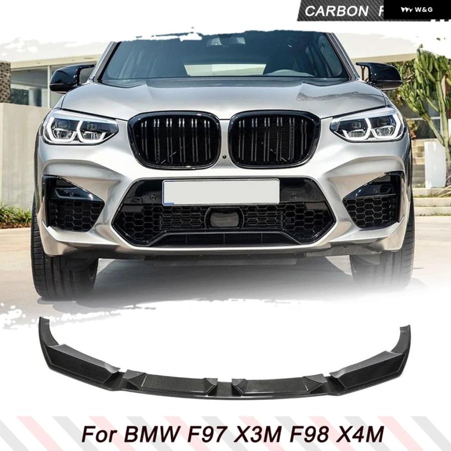 カーボンフロントバンパー リップスプリッター BMW X3M X4M F97 F98 LCI 2019-2022 フロントバンパー リップあごスポイラー スプリッターガ ...
