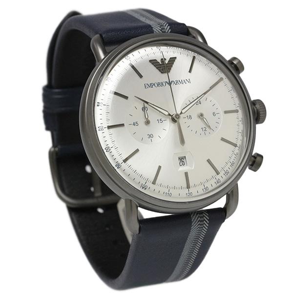 EMPORIO ARMANI エンポリオ アルマーニ 腕時計 メンズ ブランド クロノグラフ レザー 革ベルト 時計 シルバー ネイビー ...