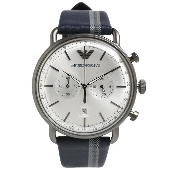 EMPORIO ARMANI エンポリオ アルマーニ 腕時計 メンズ ブランド クロノグラフ レザー 革ベルト 時計 シルバー ネイビー ...