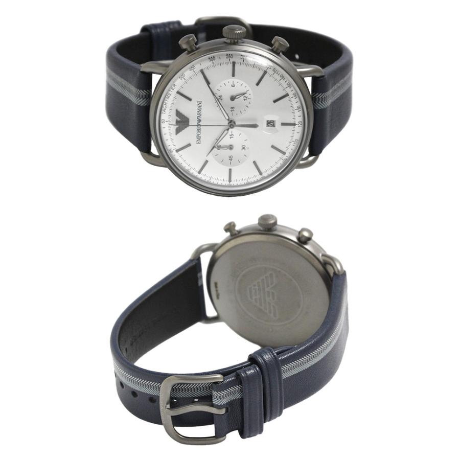 EMPORIO ARMANI エンポリオ アルマーニ 腕時計 メンズ ブランド クロノグラフ レザー 革ベルト 時計 シルバー ネイビー ...