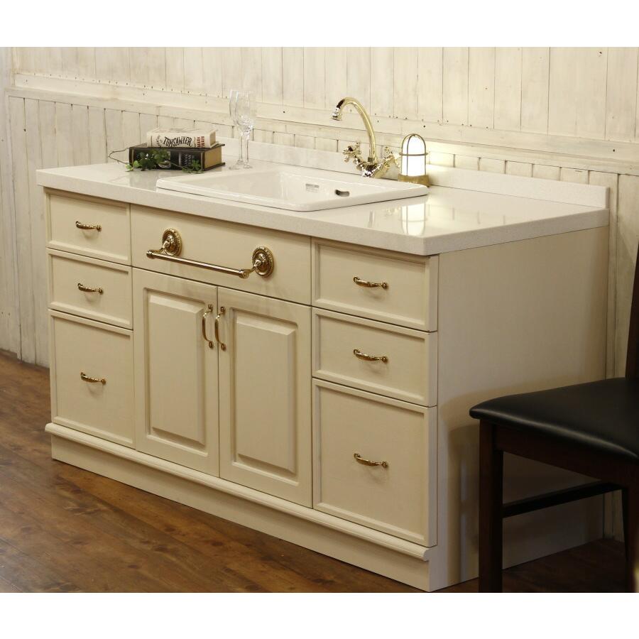 クラシック・ウォッシュキャビネット（洗面台W1490） 洗面台 洗面化粧台 ドレッサー カントリー家具 オーダー家具 手作り 日本製 サイズ ...