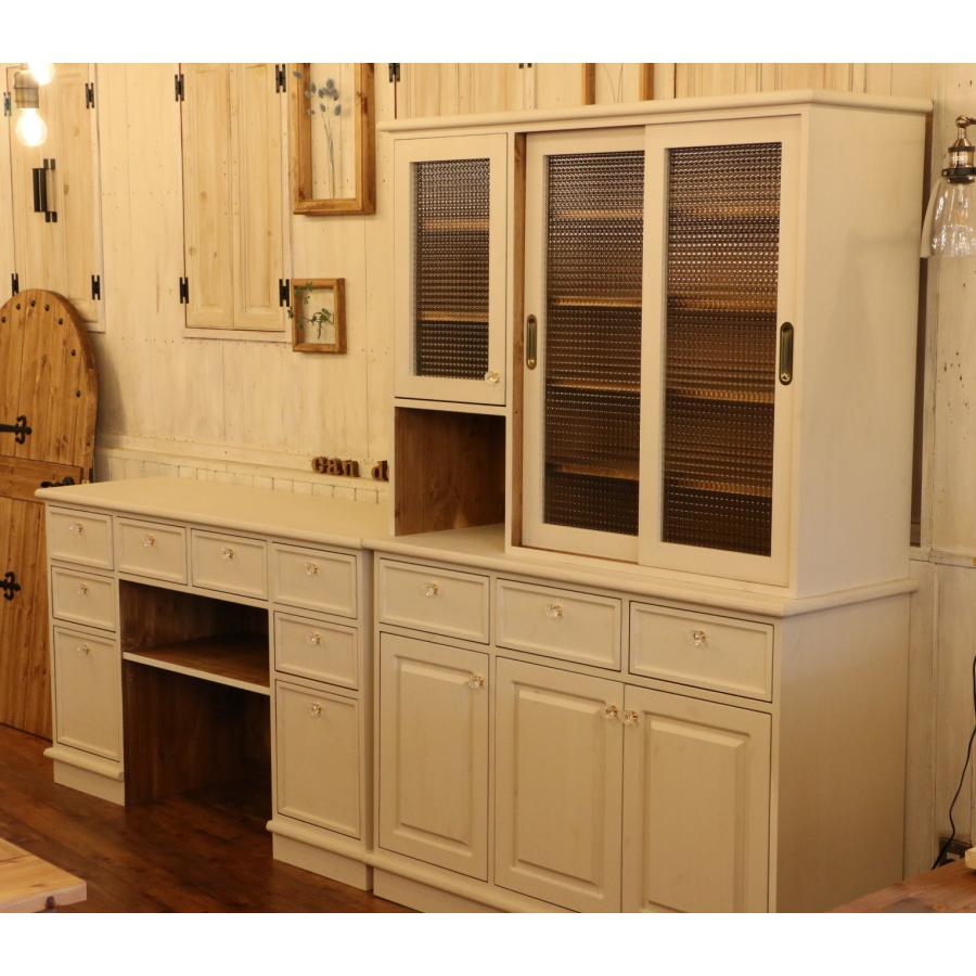 クラシック カップボード W2600 日本製 カントリー 家具 手作り 木 木製 北欧 無垢 パイン材 パントリー レンジ台 白 ナチュラル ...
