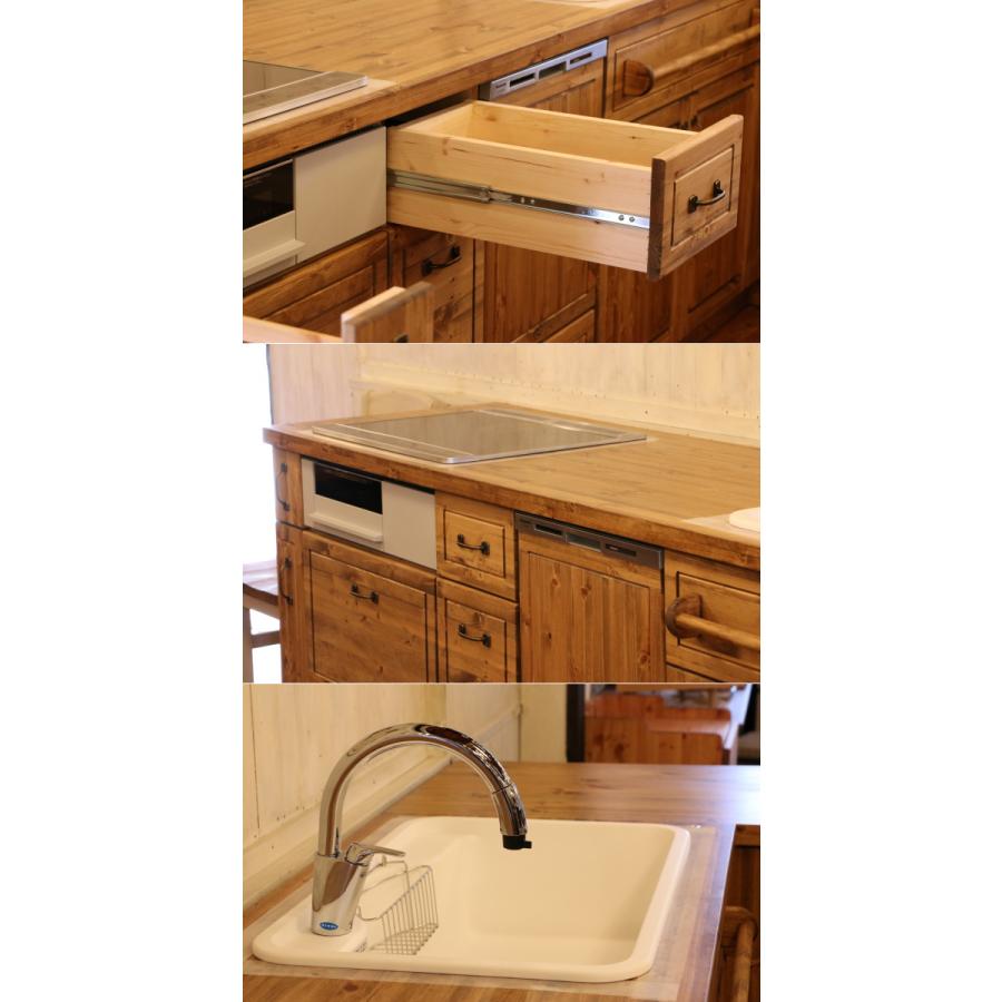カントリー キッチン L型 W2960 W1550 木天板 木目調 メラミン天板 オーダー家具 サイズ変更可能 北欧 無垢 木製 パイン材 ...